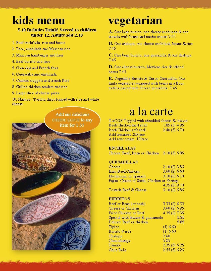 Menu at Las Lomas Restaurante Mexicano, Dyersburg
