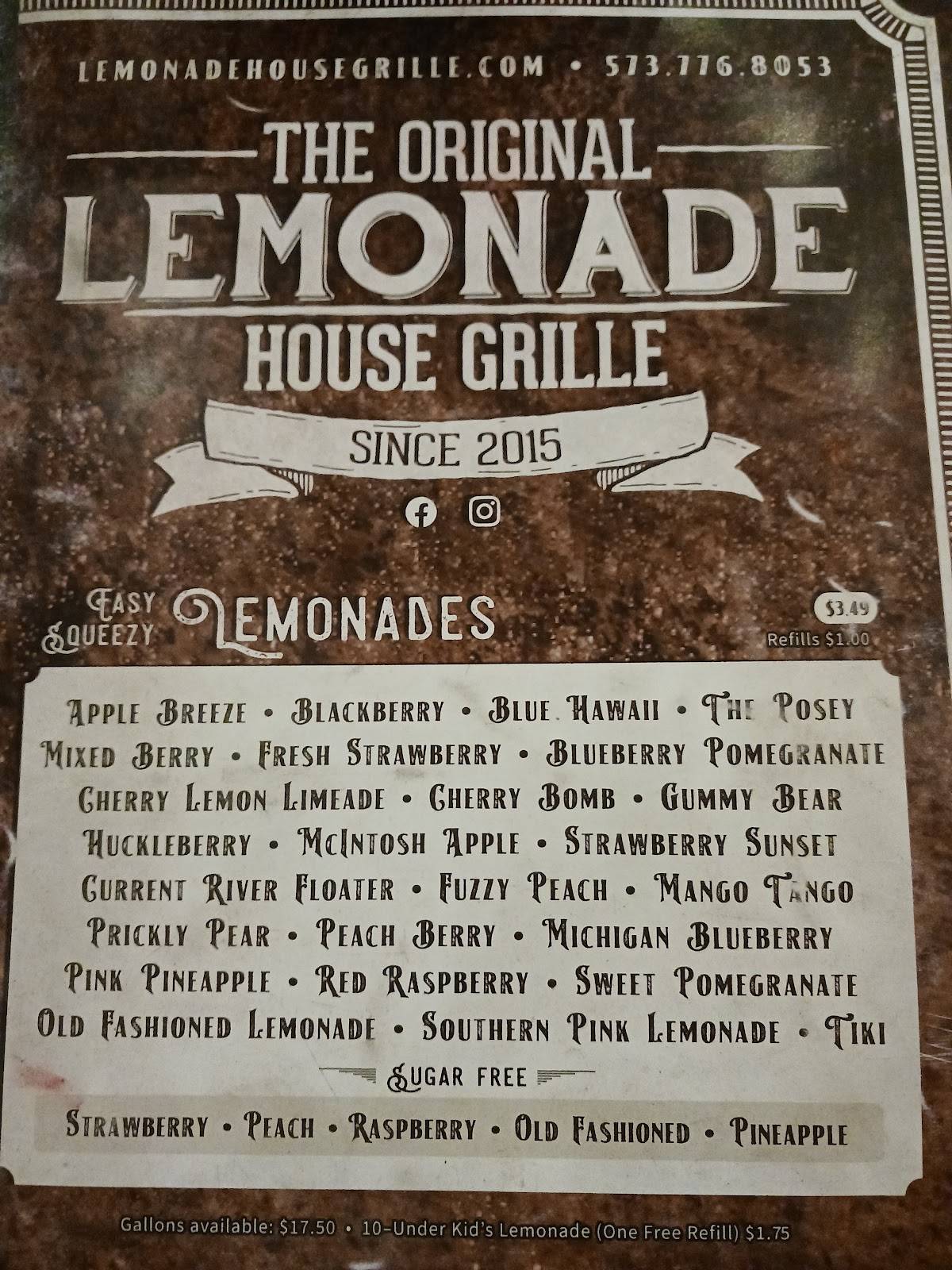 Menu at Lemonade House Grille restaurant, Poplar Bluff