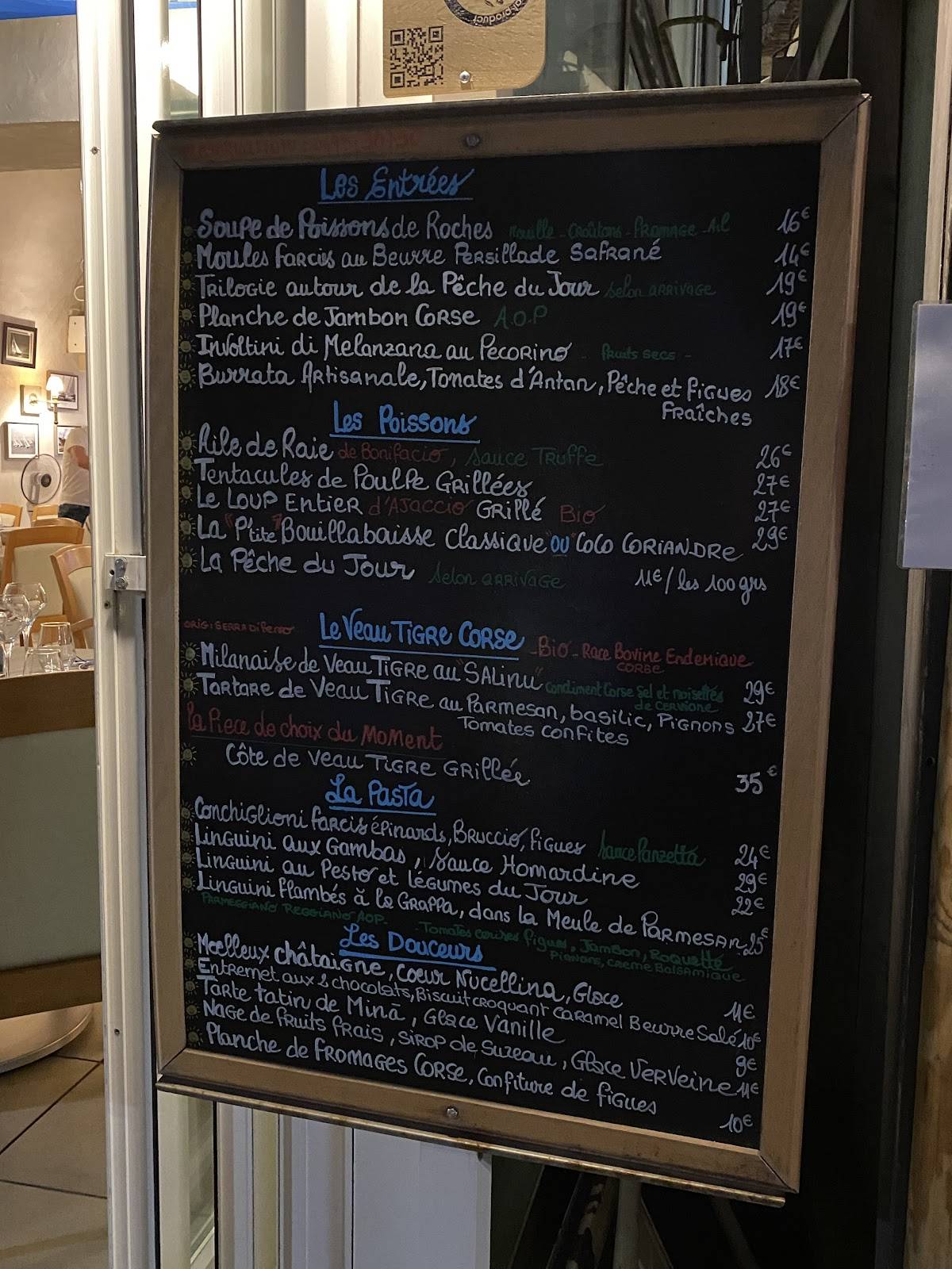 Menu au Restaurant Les Quatre Vents Bonifacio, Bonifacio