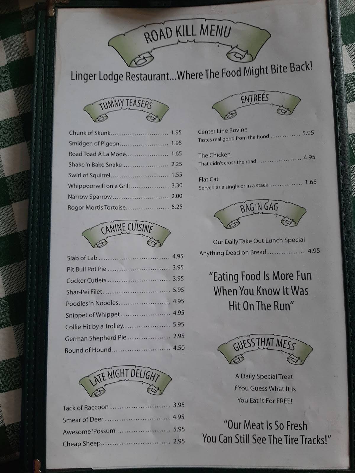 Menu at Linger Lodge Restaurant, Bradenton