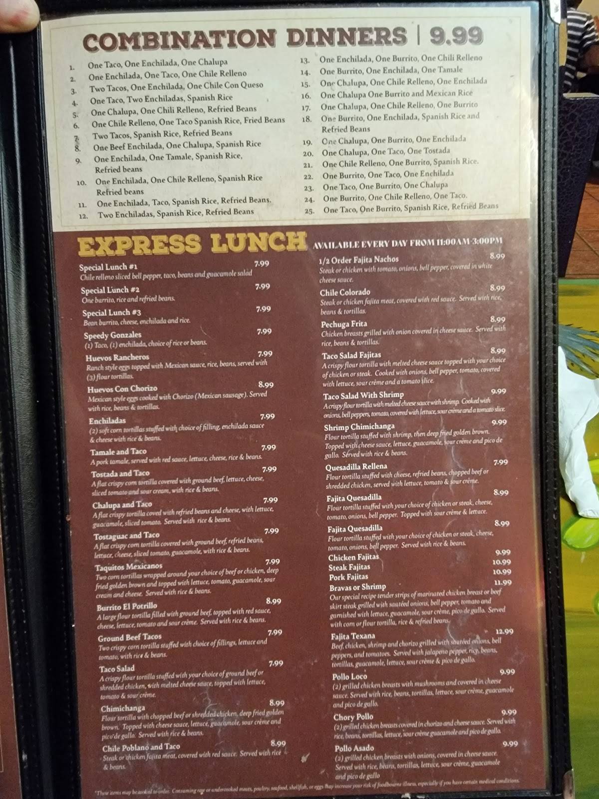 Menu at Los Potrillos Mexican Restaurant, Jennings
