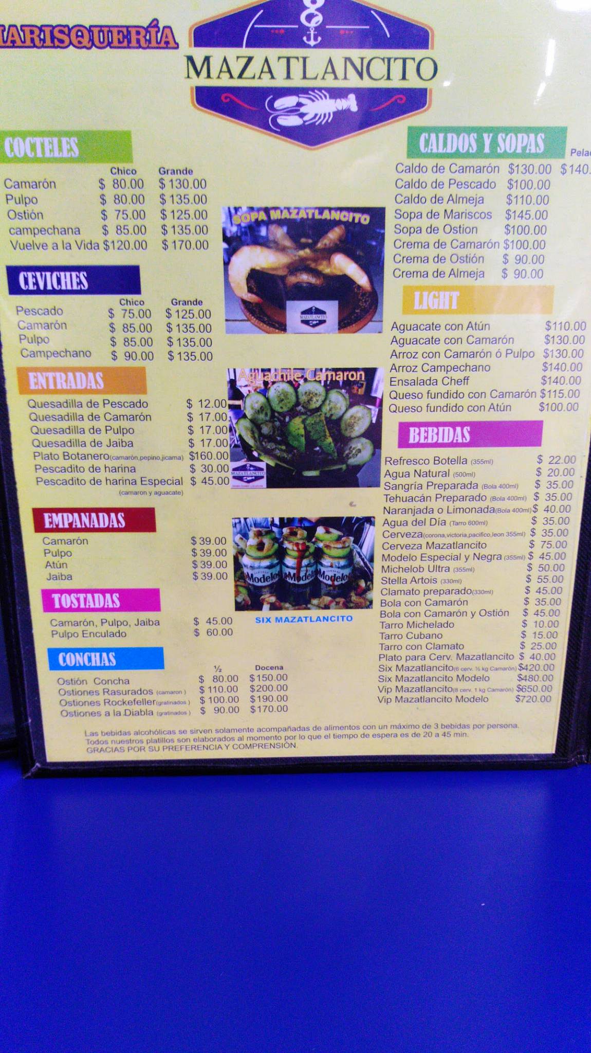 Carta del restaurante MAZATLANCITO NEZA, Nezahualcóyotl, C. Indio ...