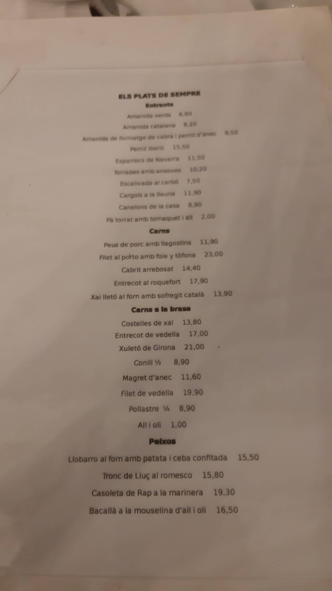 Carta de Restaurant Masia Can Sors, Alella
