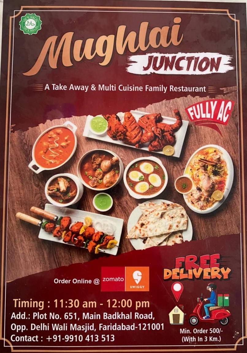 Menu at Mughlai Junction, Faridabad