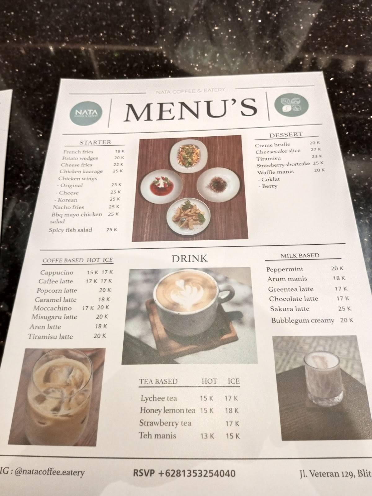 Menu at Nata Coffee and Eatery restaurant, Blitar