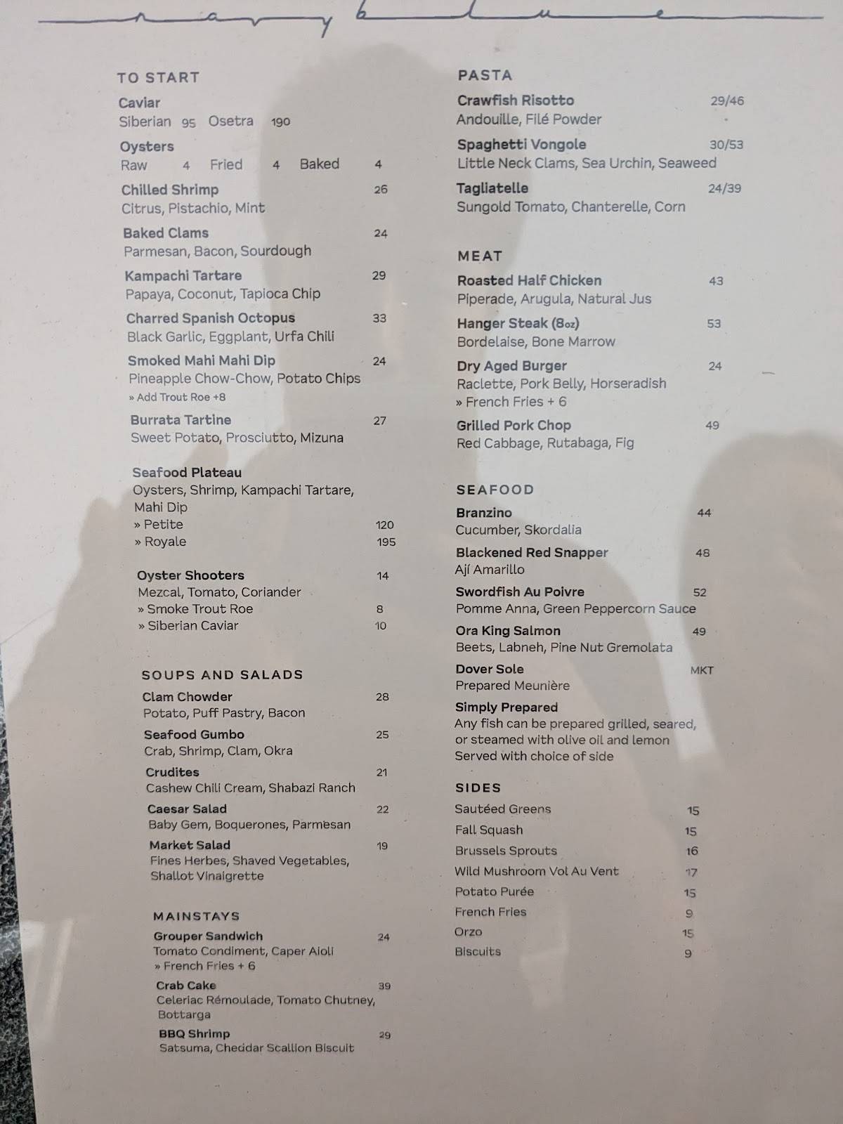 Menu at Navy Blue restaurant, Houston
