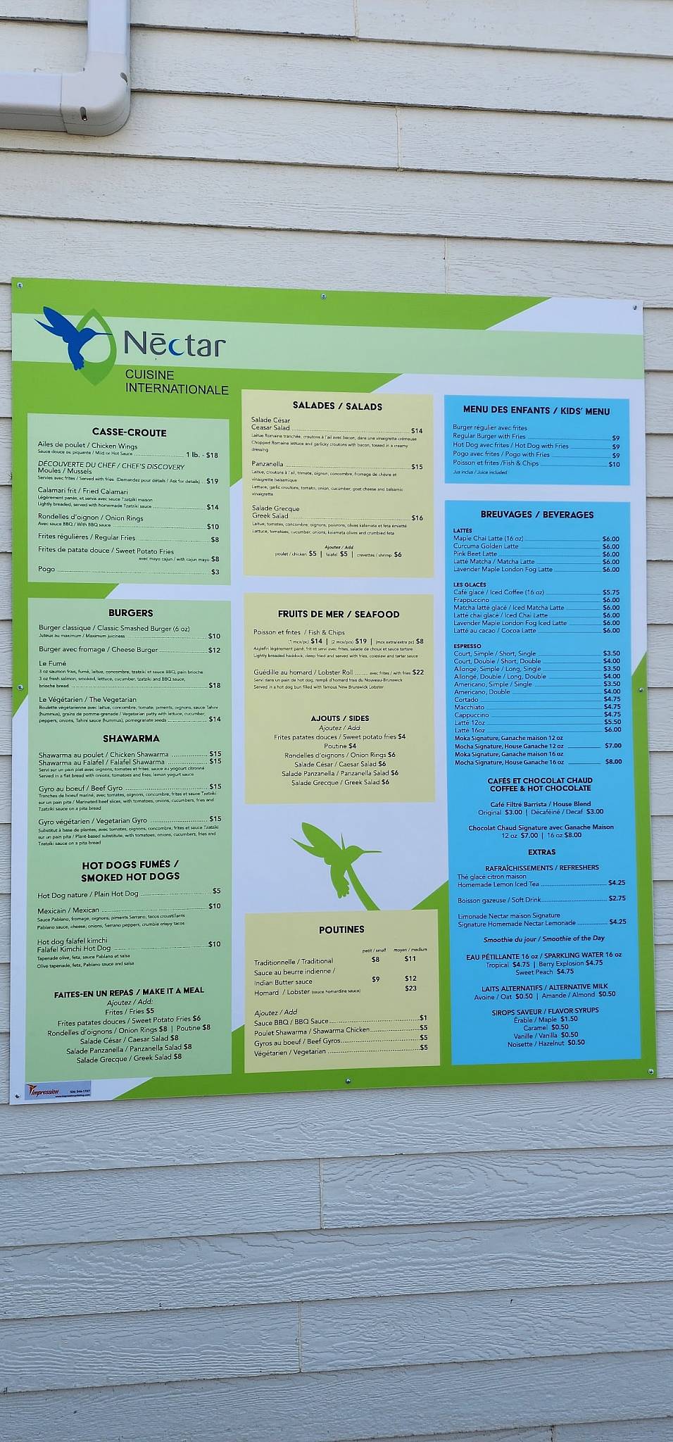 Menu at Nectar restaurant, Bathurst