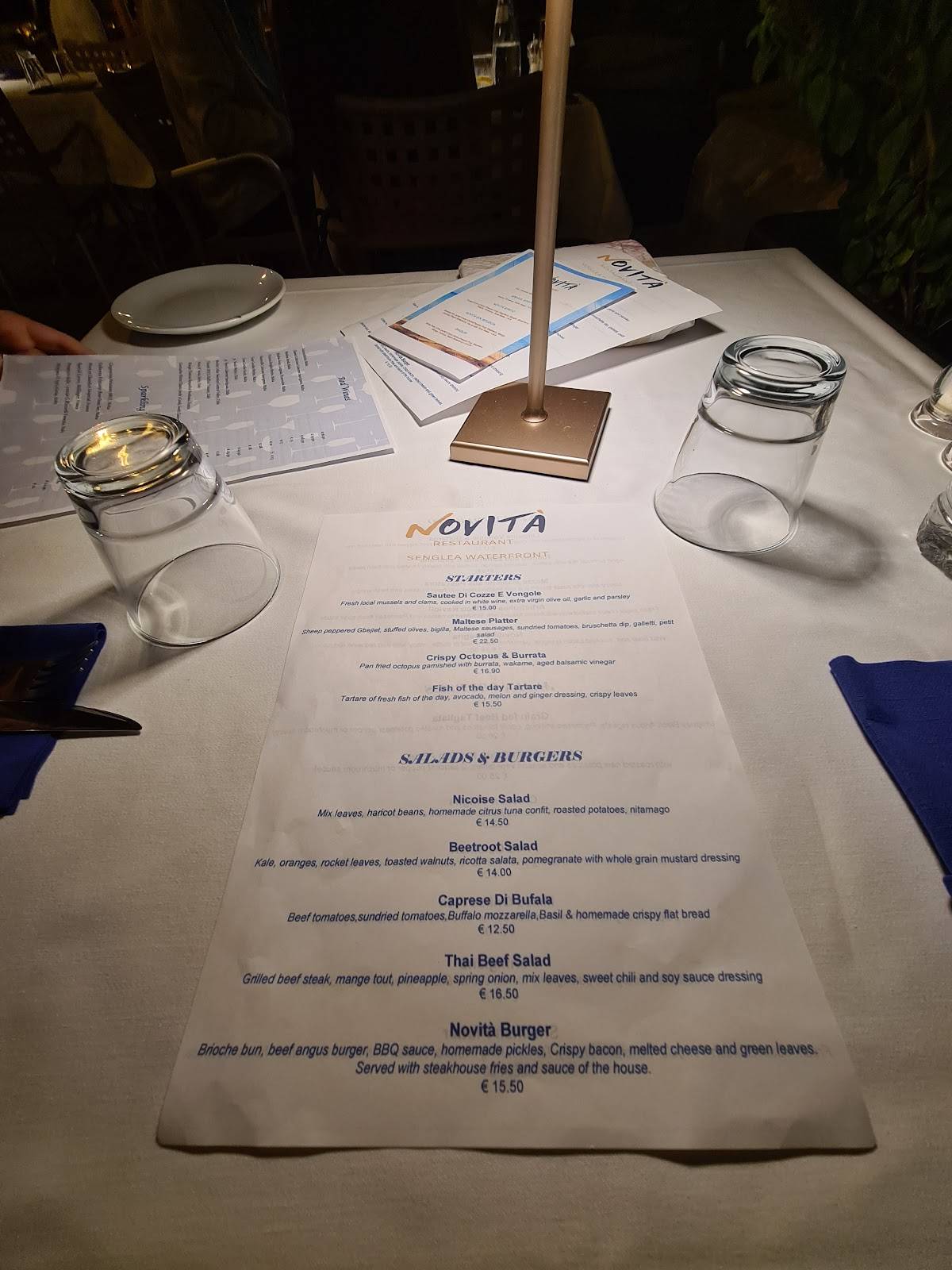 Menu at Novità restaurant, Senglea