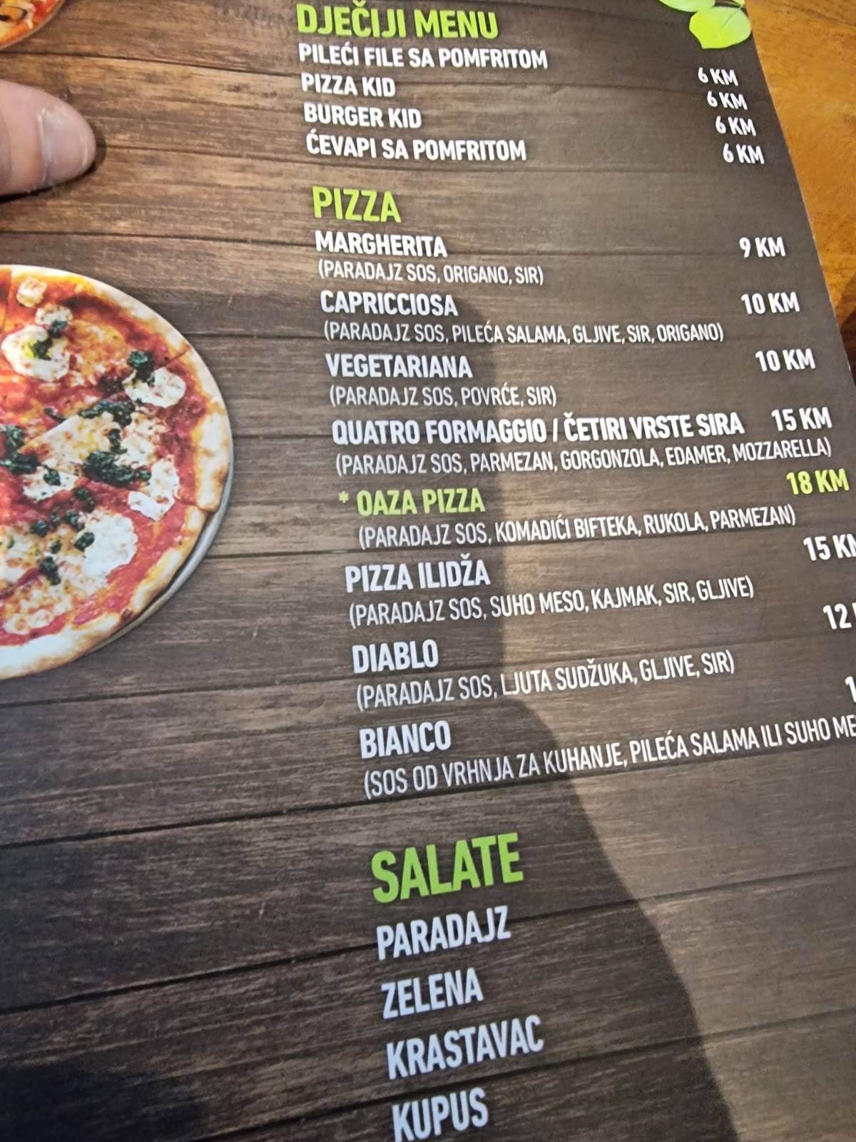 Menu at Restaurant Oaza, Ilidža