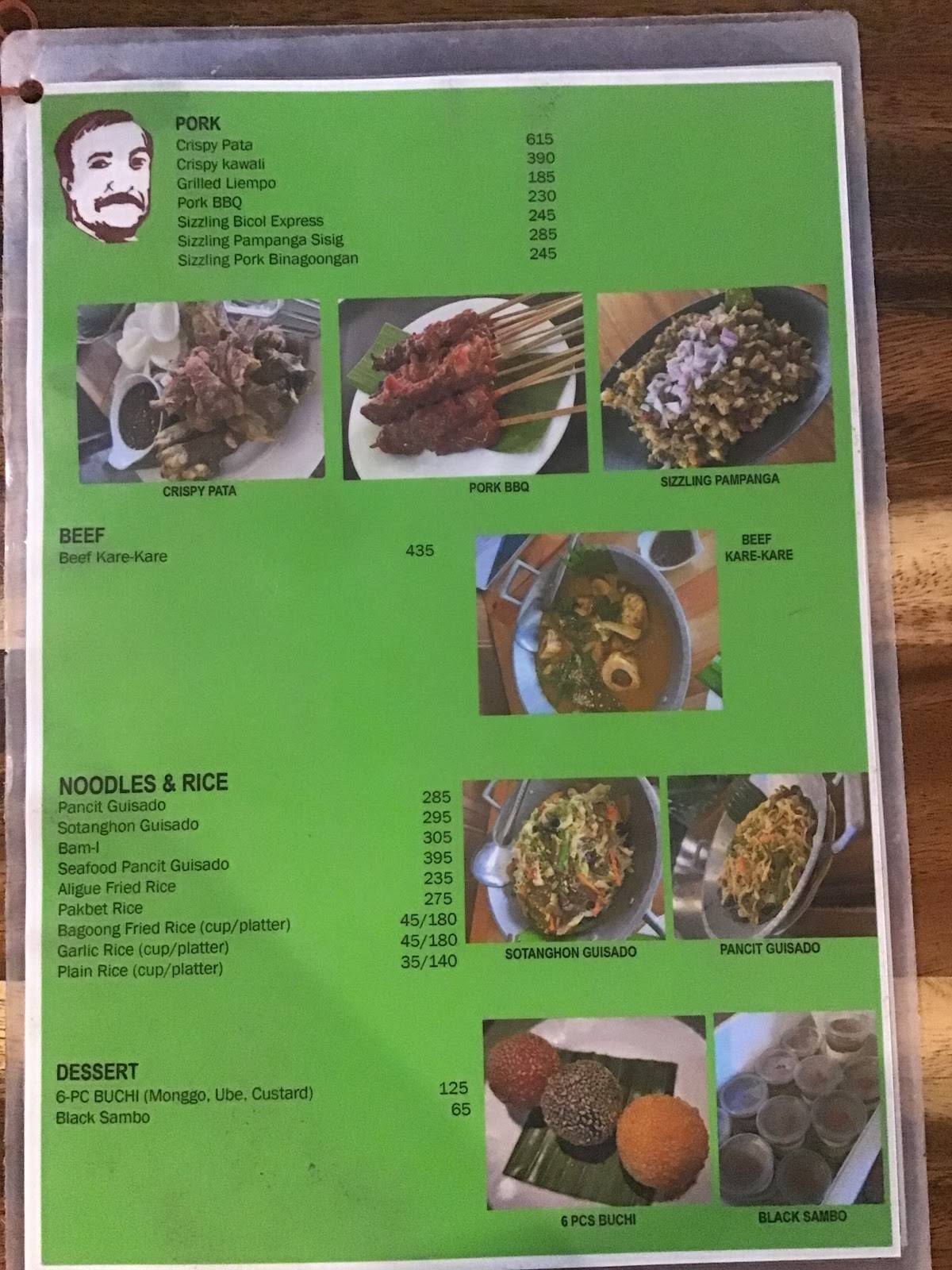 Menu at Ondoy's Sugbahan restaurant, Iloilo City, QH5V+QF4