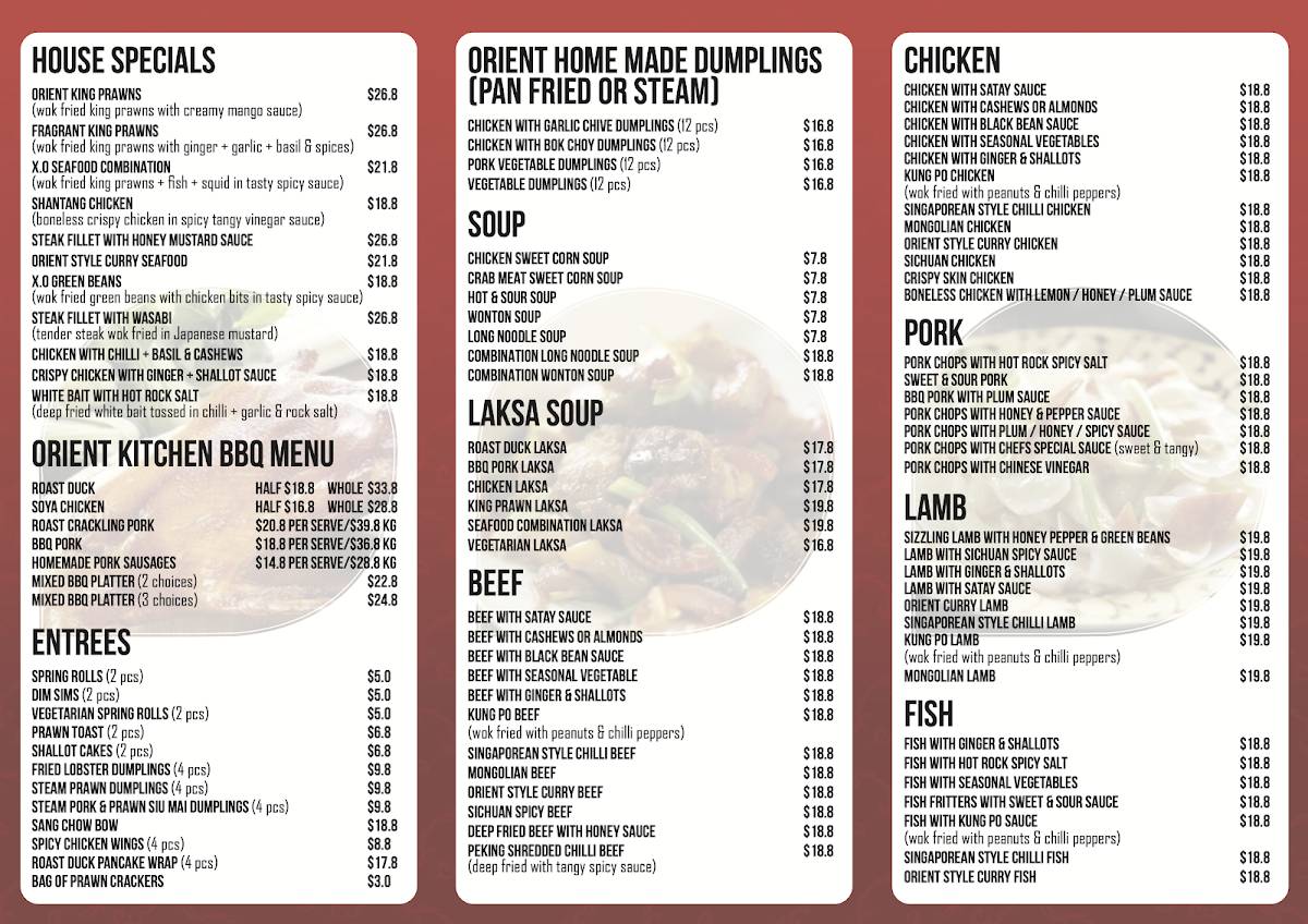 Menu at Orient Kitchen restaurant, Weston