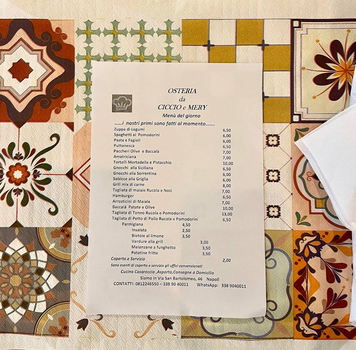 Menu da Osteria da Ciccio e Mery ristorante, Napoli