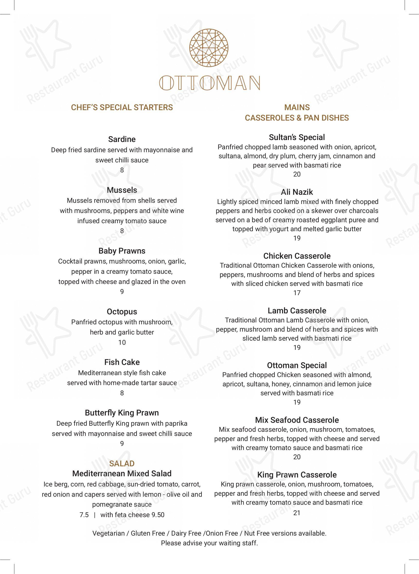 Menu at Ottoman Restaurant, Ipswich
