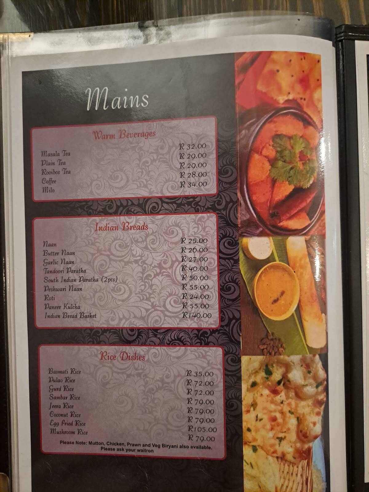 Menu at PALKI RESTAURANT DURBAN, Durban