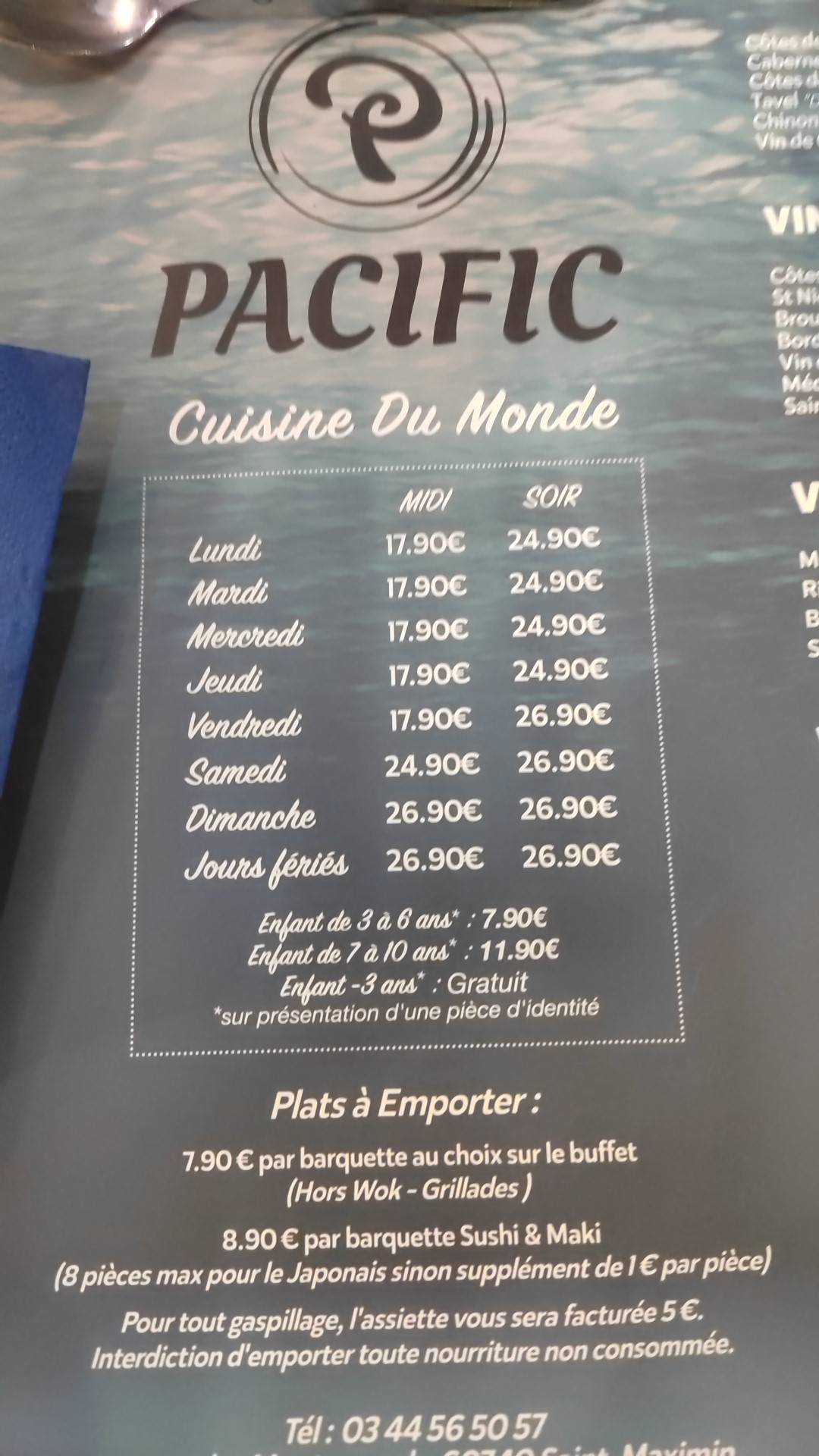 Menu au Restaurant Pacific Creil St Maximin, Saint-Maximin