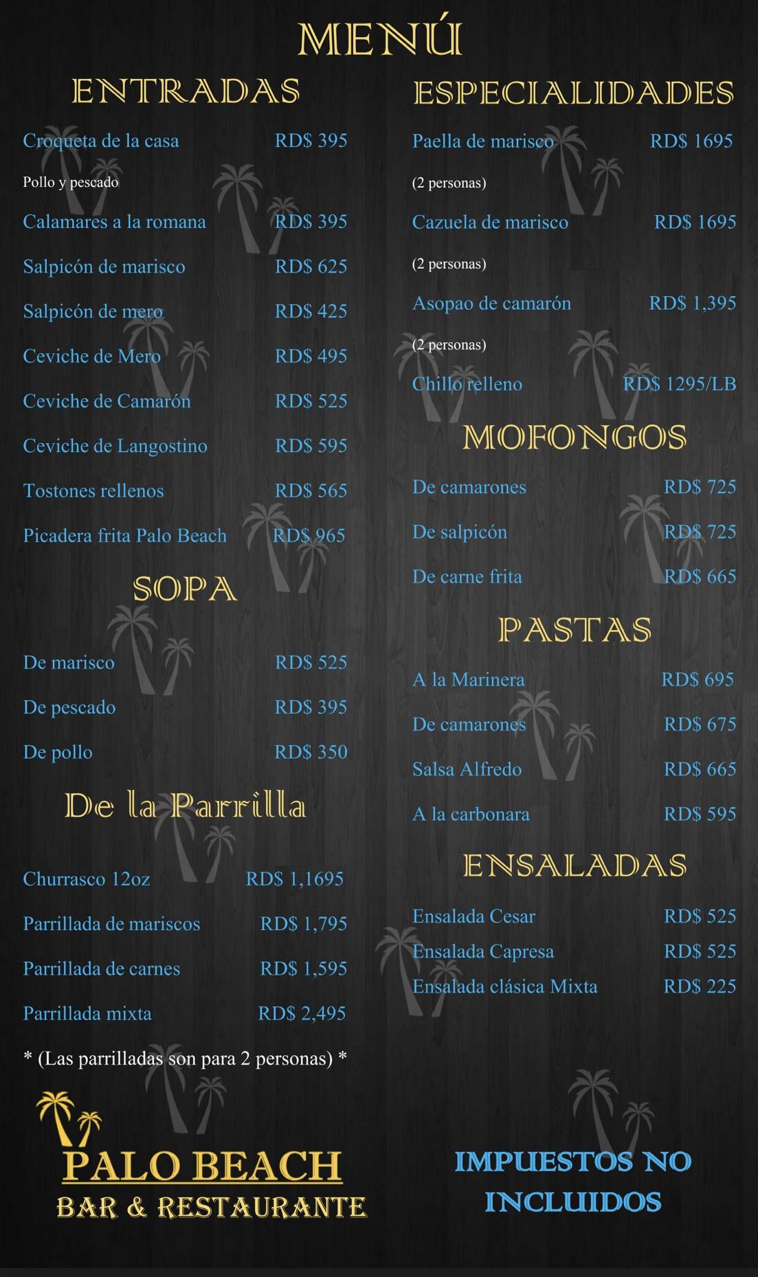 Menu at Palo Beach Bar y Restaurante, Juan Dolio