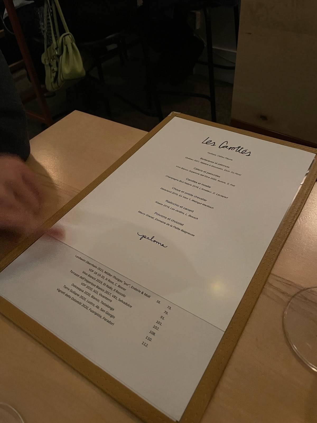 Menu au Restaurant Paloma, Montréal