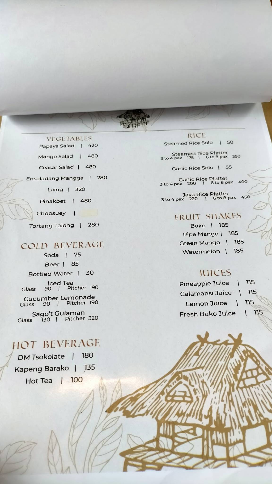 Menu at Pamahaw restaurant, Silang