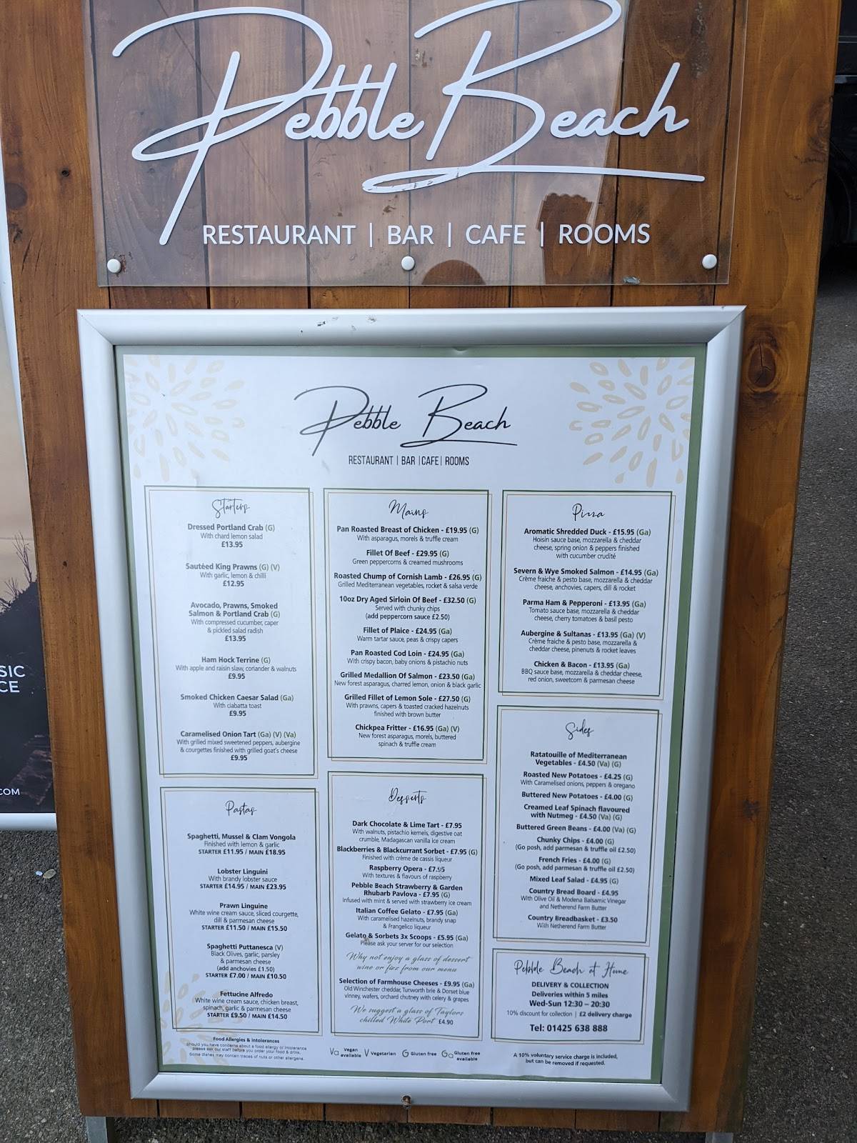 Menu at Pebble Beach Restaurant, Barton on Sea
