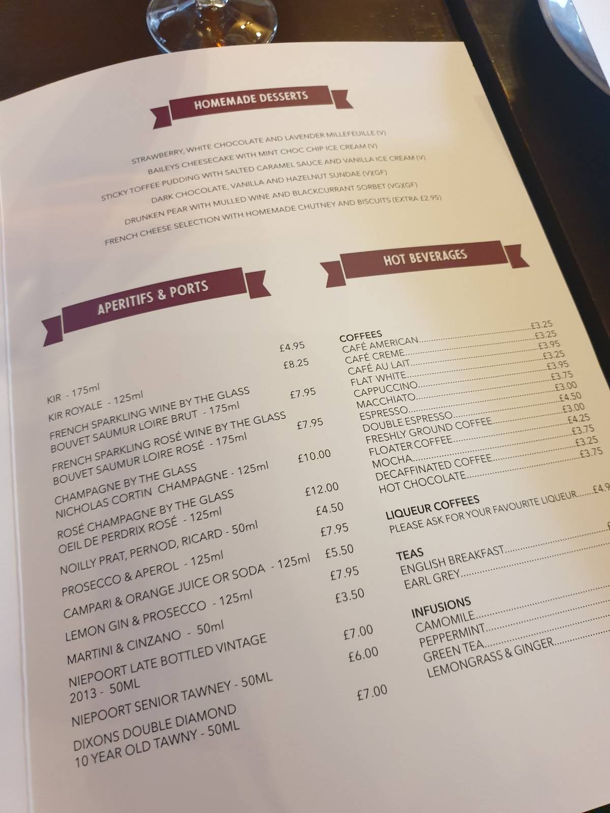 Menu at Petit Paris restaurant, Nottingham