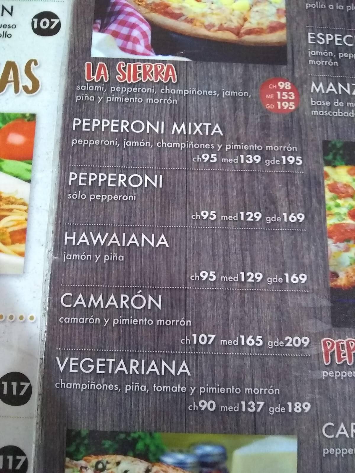 Menu at Pizzeria La Sierra, Parral