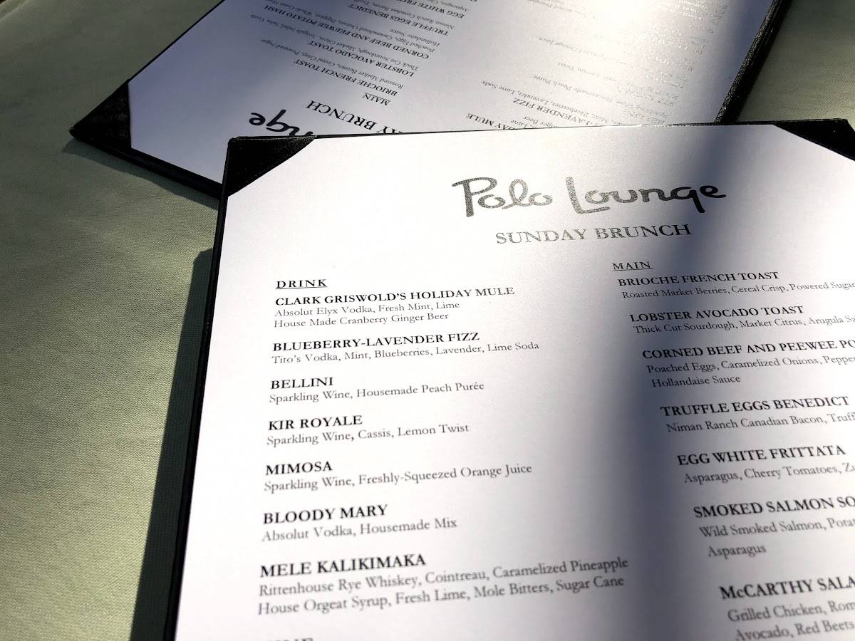 Menu at Polo Lounge restaurant, Beverly Hills