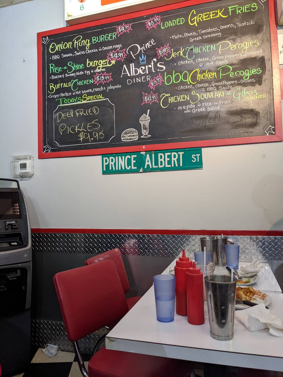 Menu at Prince Albert's Diner restaurant, London
