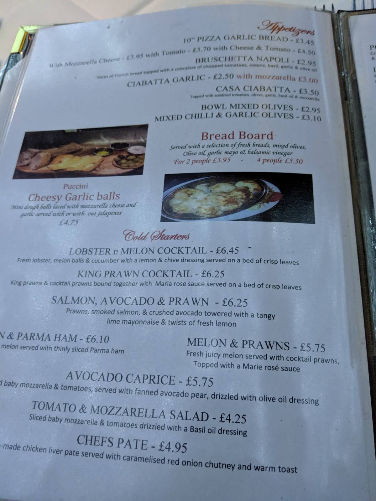 Menu at Puccini Restaurant, Newcastle upon Tyne