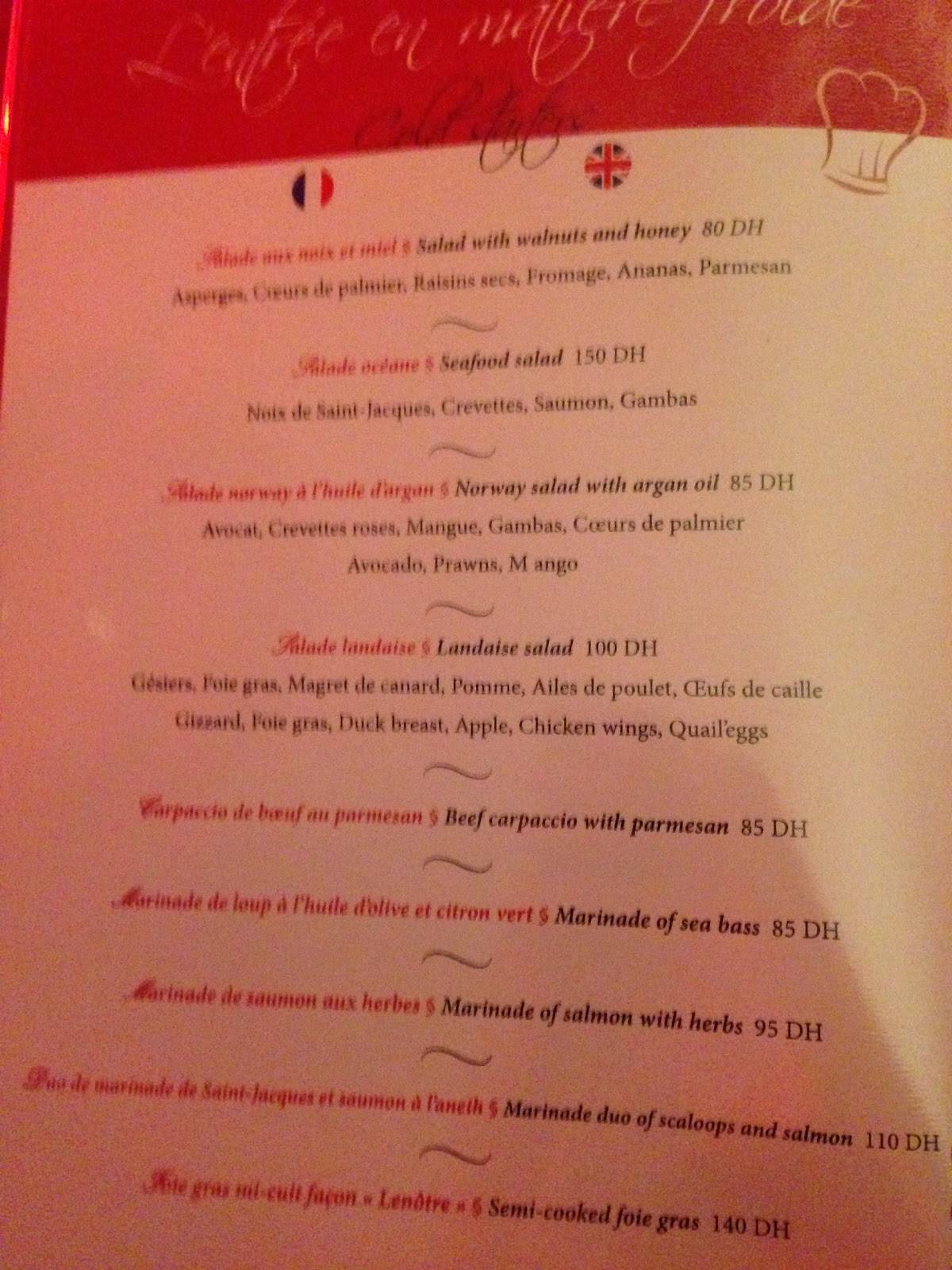Menu au Le Tapis Rouge – Little Norway restaurant, Agadir