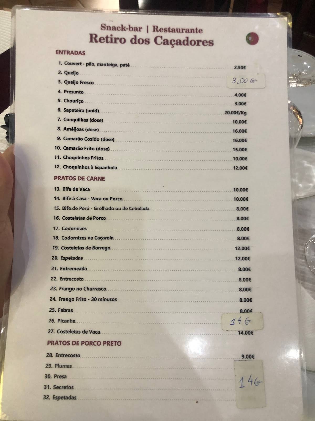 Menu em Restaurante Retiro dos Caçadores, Castro Marim