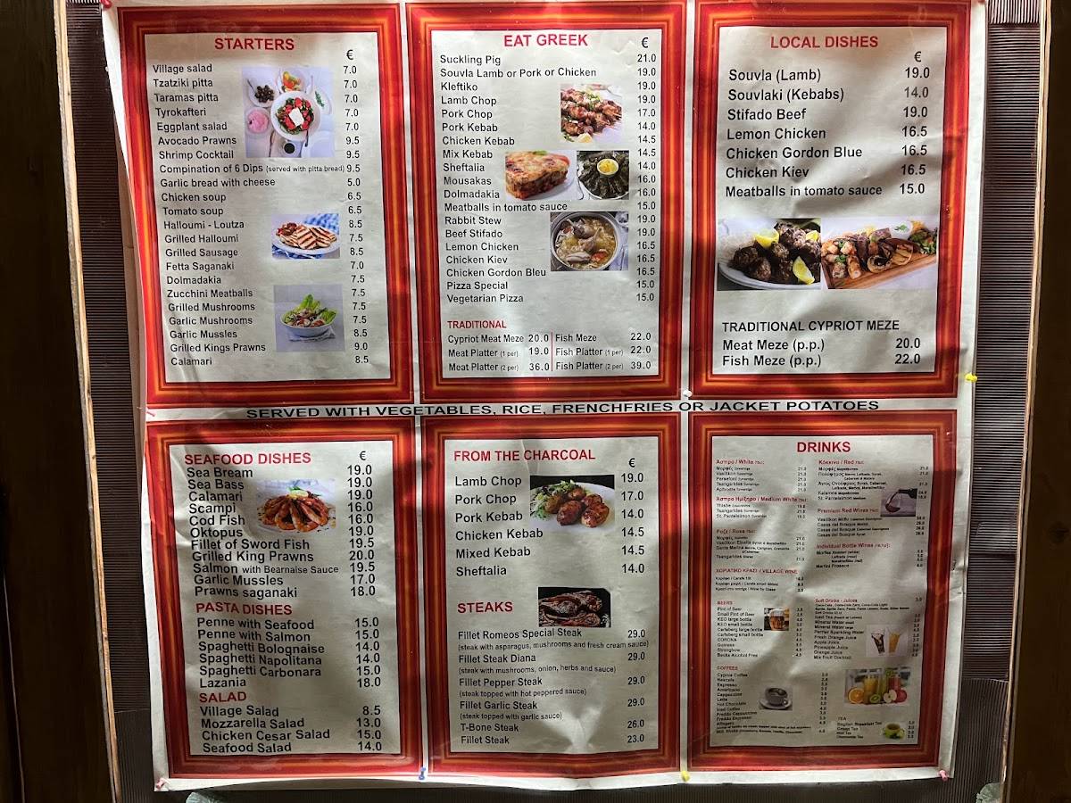 Menu at Romeos Tavern, Paphos