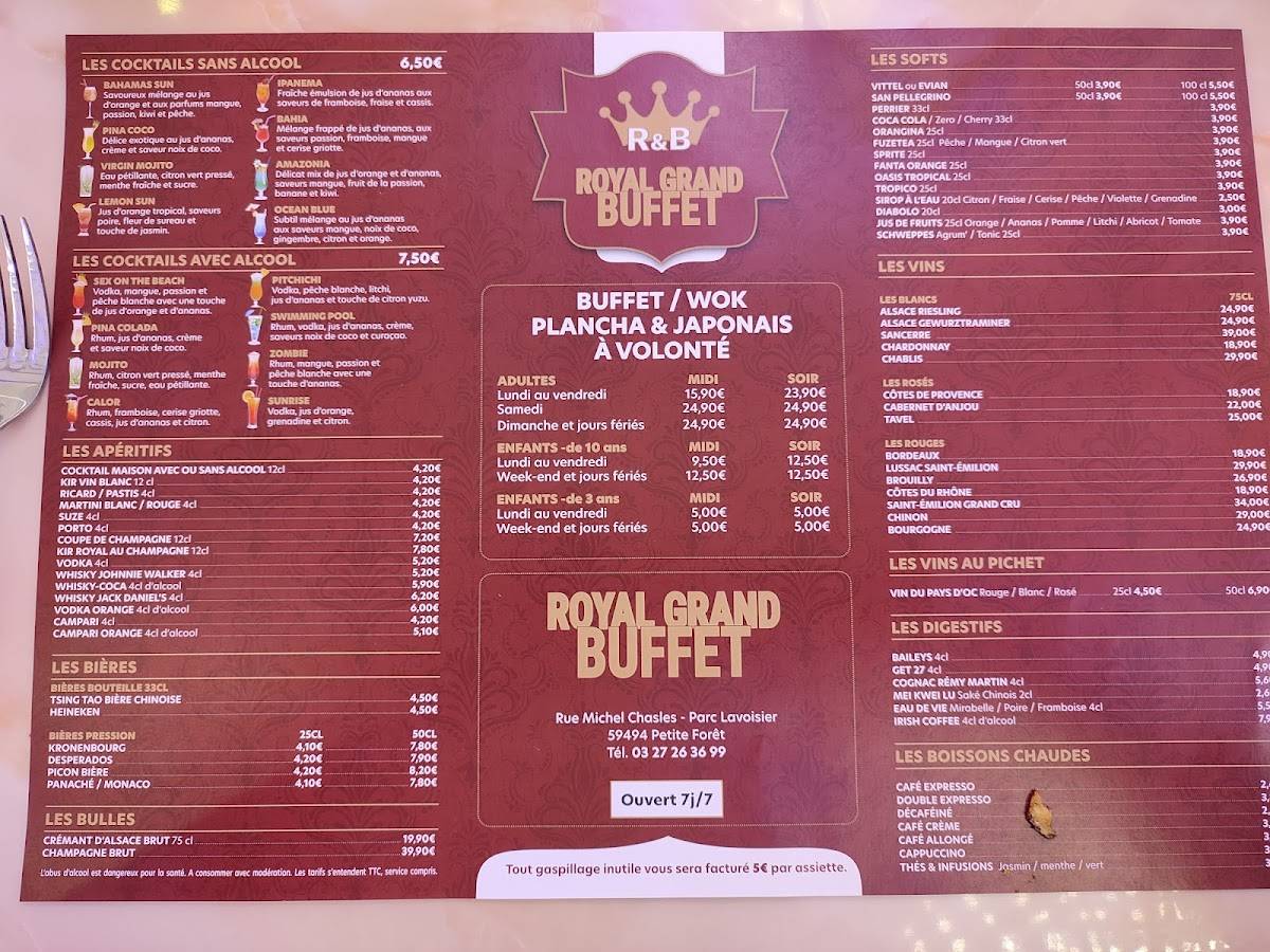Menu au Royal Grand Buffet restaurant, Petite-Forêt