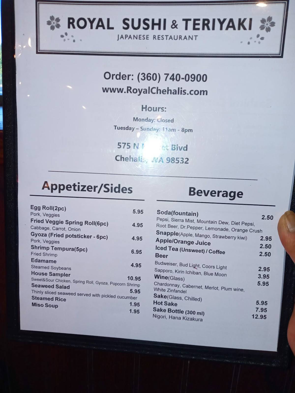 Menu at Royal Sushi & Teriyaki restaurant, Chehalis