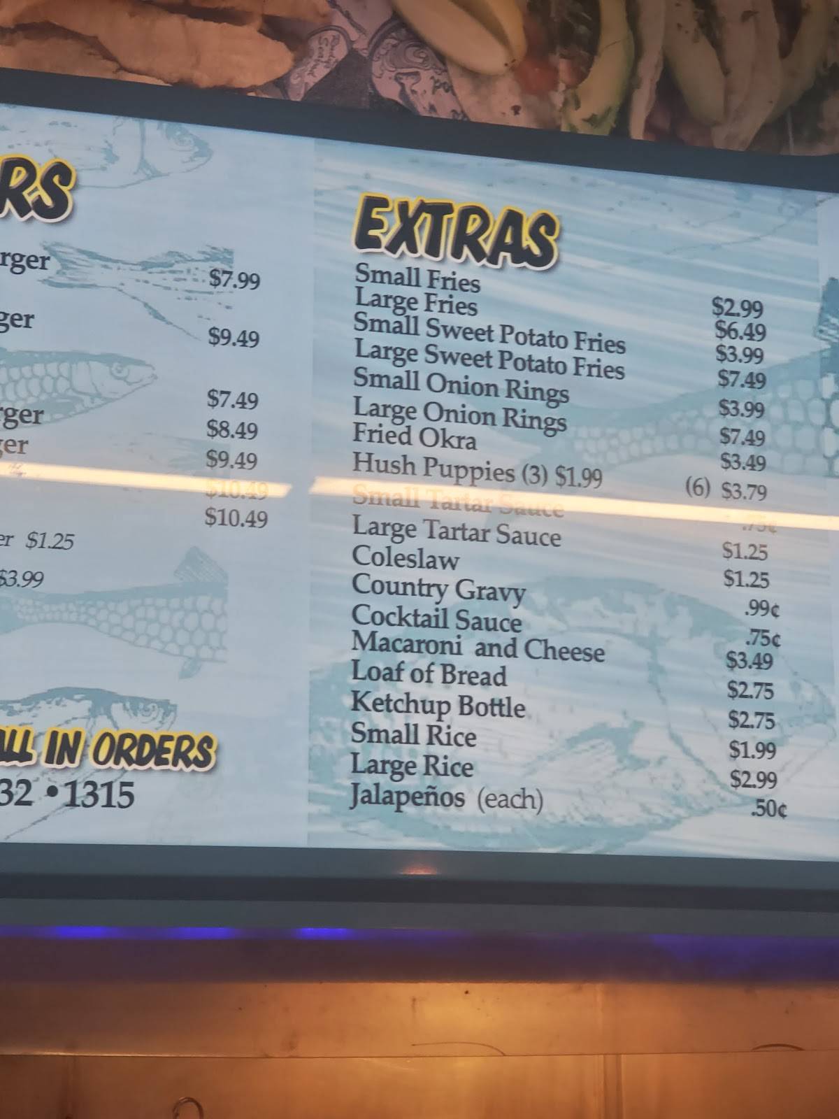 Menu at Rudy's Seafood restaurant, San Antonio