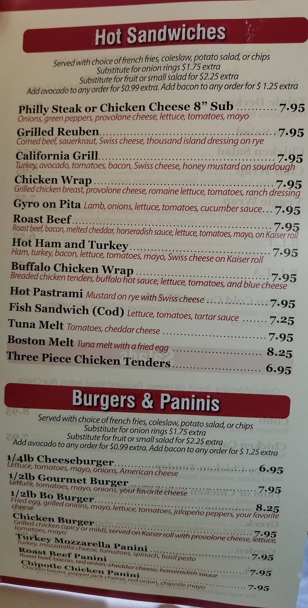 Menu at S & G Restaurant, Quantico