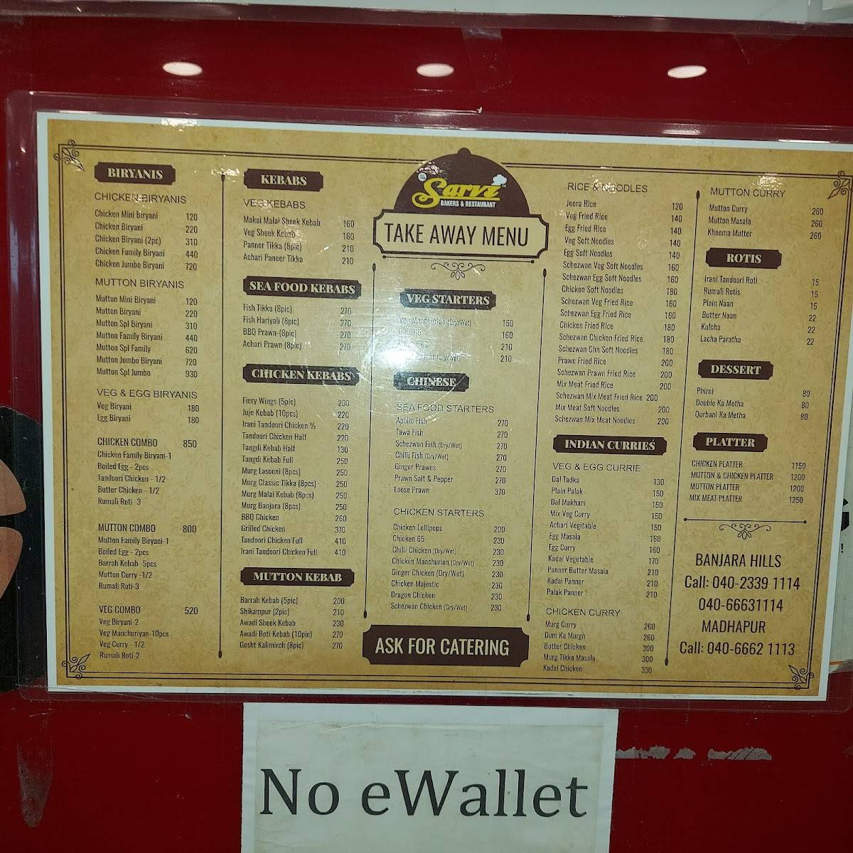 Menu at Sarvi Food Court, Hyderabad