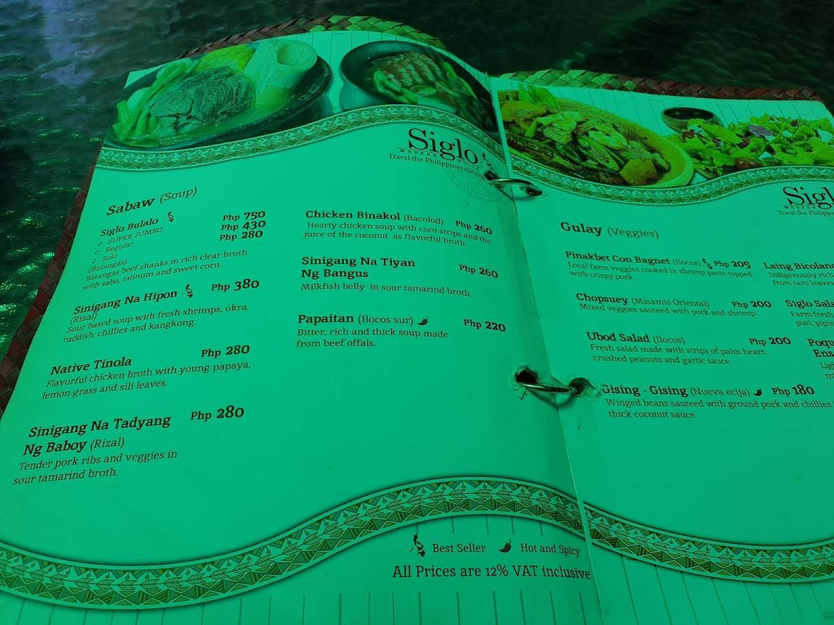 Menu at SIGLO MODERN FILIPINO restaurant, Tagaytay, Tagaytay - Calamba Rd