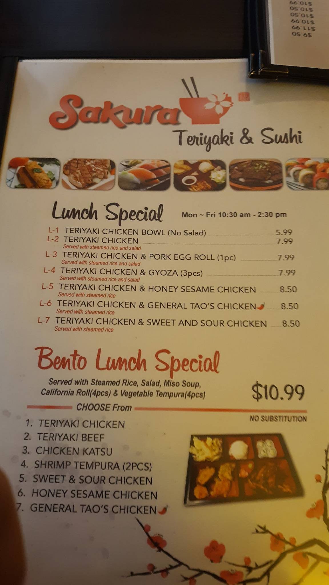 Menu at Sakura Teriyaki & Sushi restaurant, Sunnyside