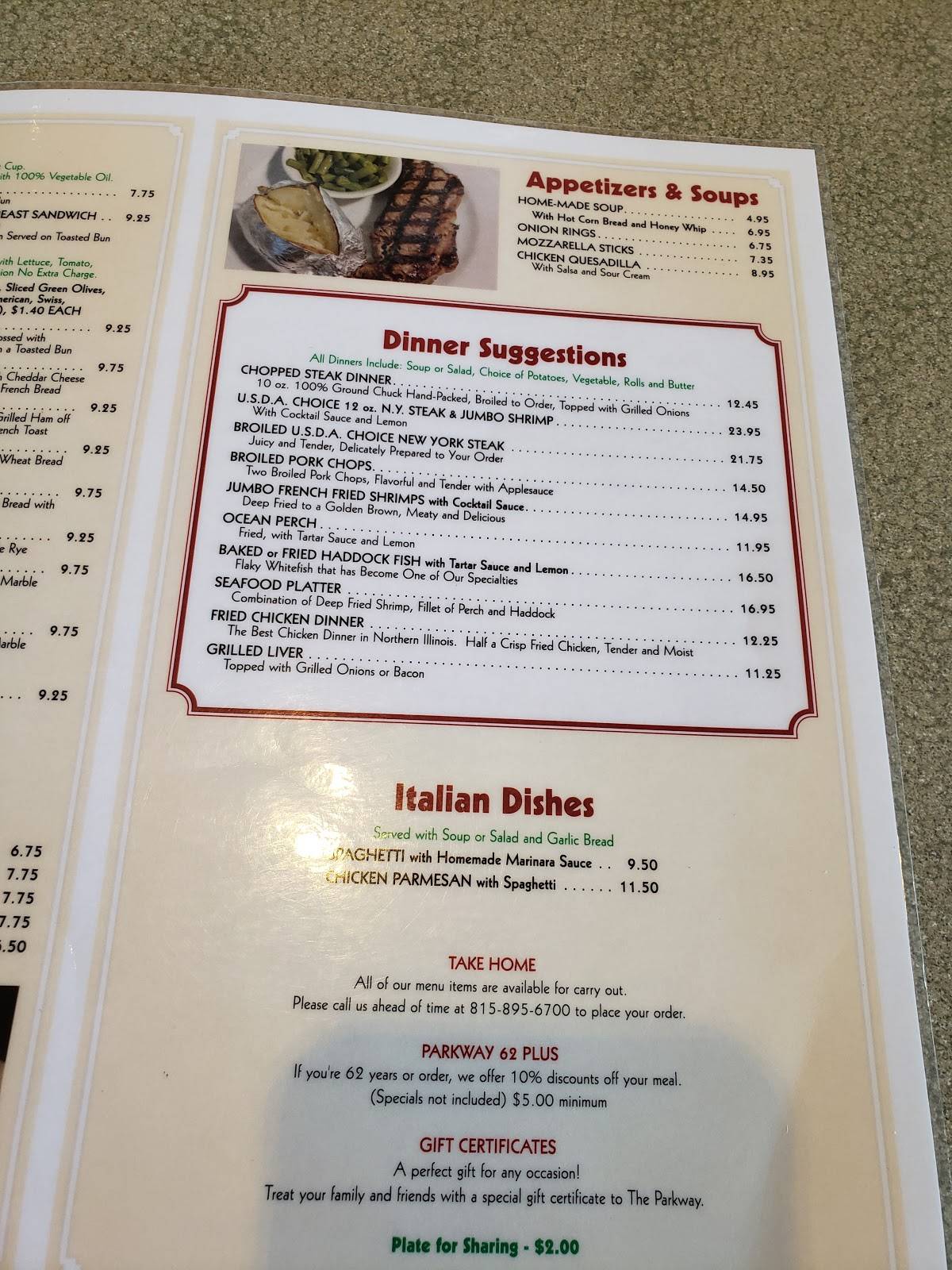 Menu at Sycamore Parkway Restaurant, Sycamore