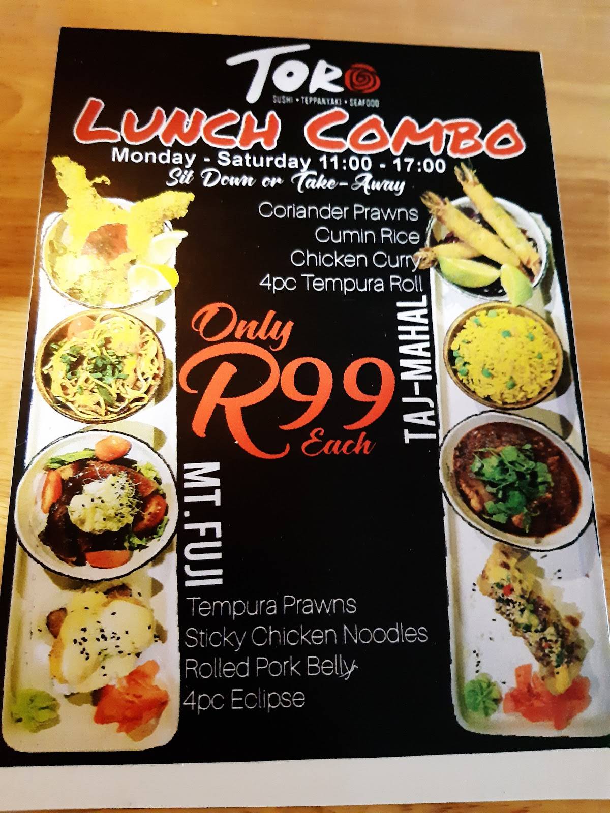 Menu at TORO Sushi, Teppanyaki & Seafood restaurant, Port Elizabeth