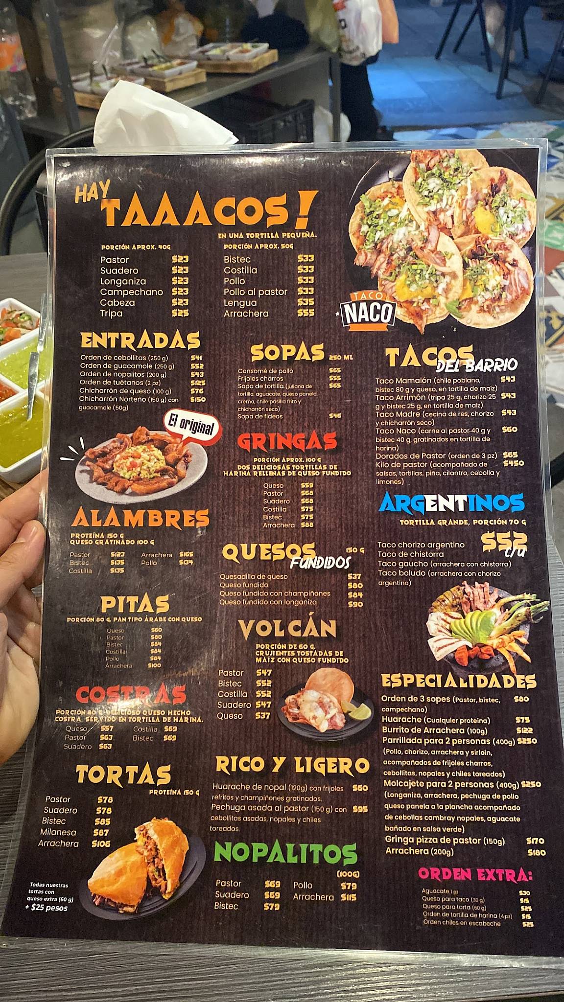 Carta del restaurante Taco Naco Condesa, Ciudad López Mateos, Avenida ...