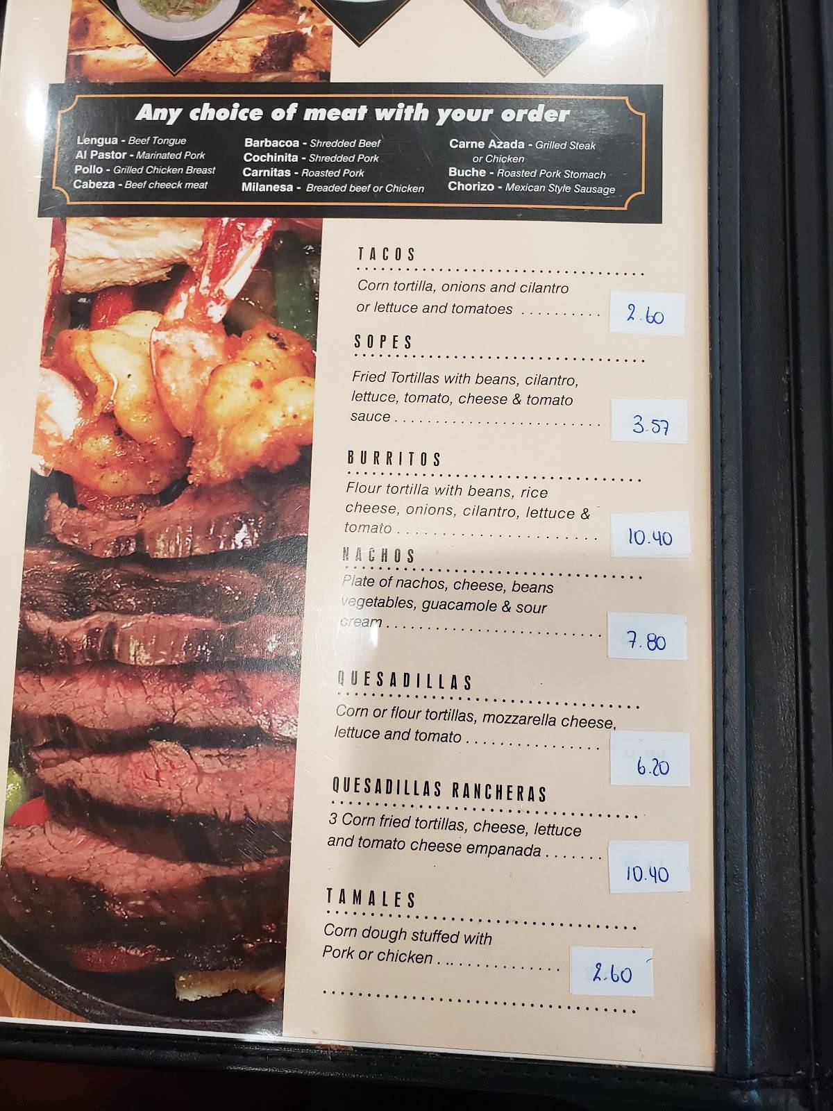 Menu at Tacos Mi Nacho restaurant, Meriden