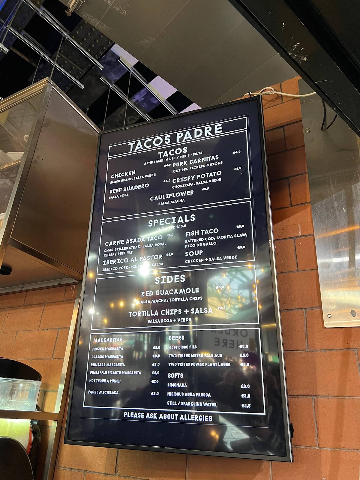 Menu at Tacos Padre restaurant, London