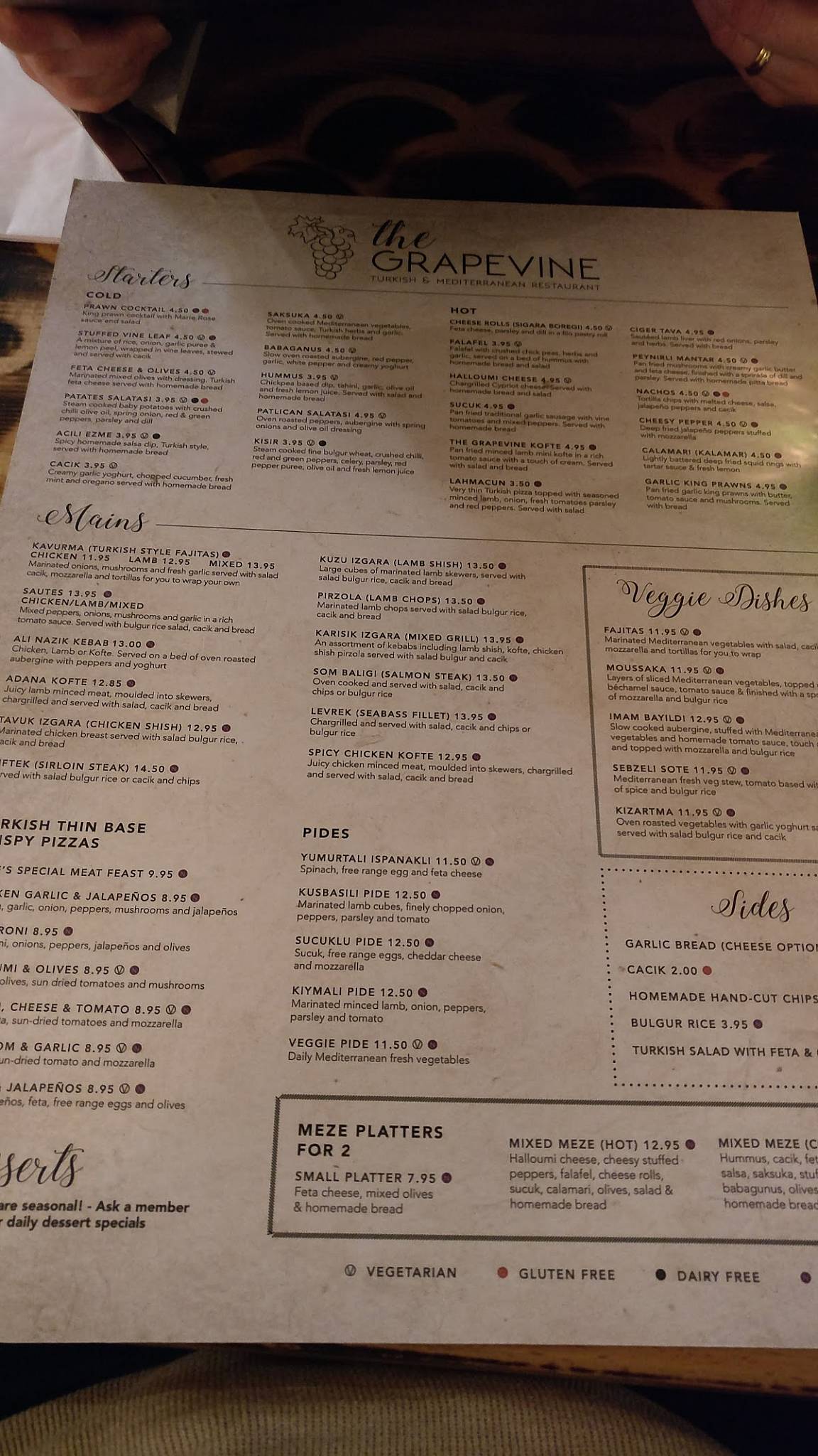 Menu at The Grapevine Turkish Restaurant, Letchworth Garden City