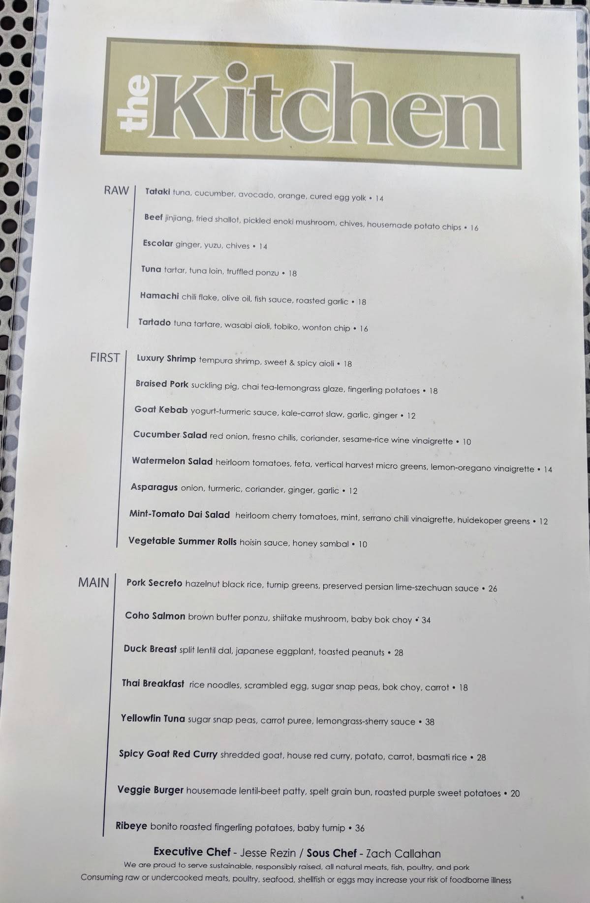 Menu at The Kitchen restaurant, Jackson