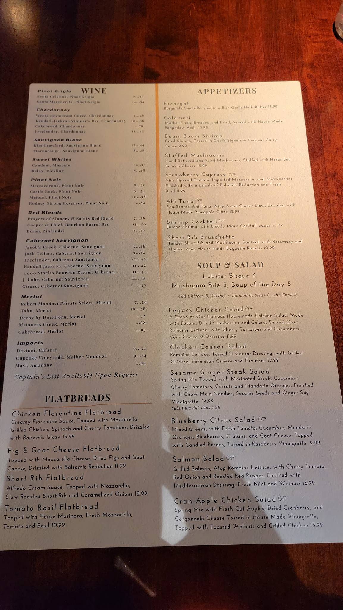Menu at The Legacy Restaurant at Nancy Lopez Country Club, The Villages ...