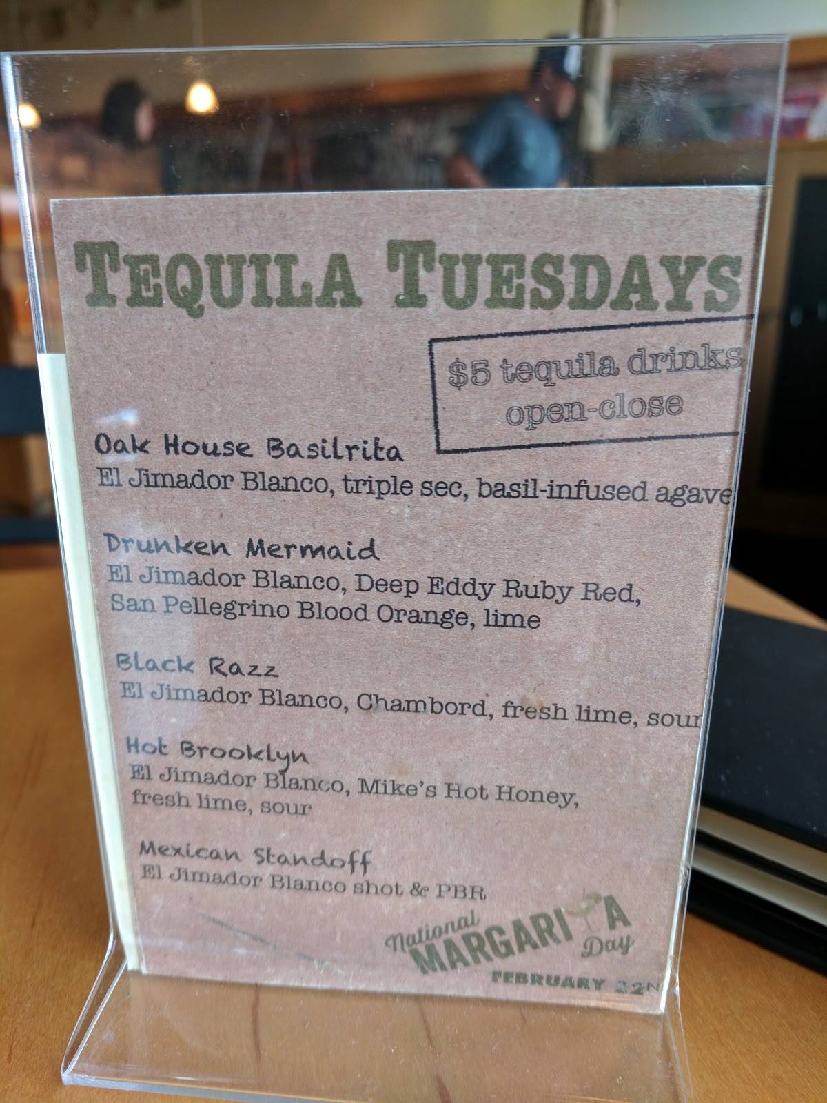 Menu at The Oak House restaurant, Newmarket