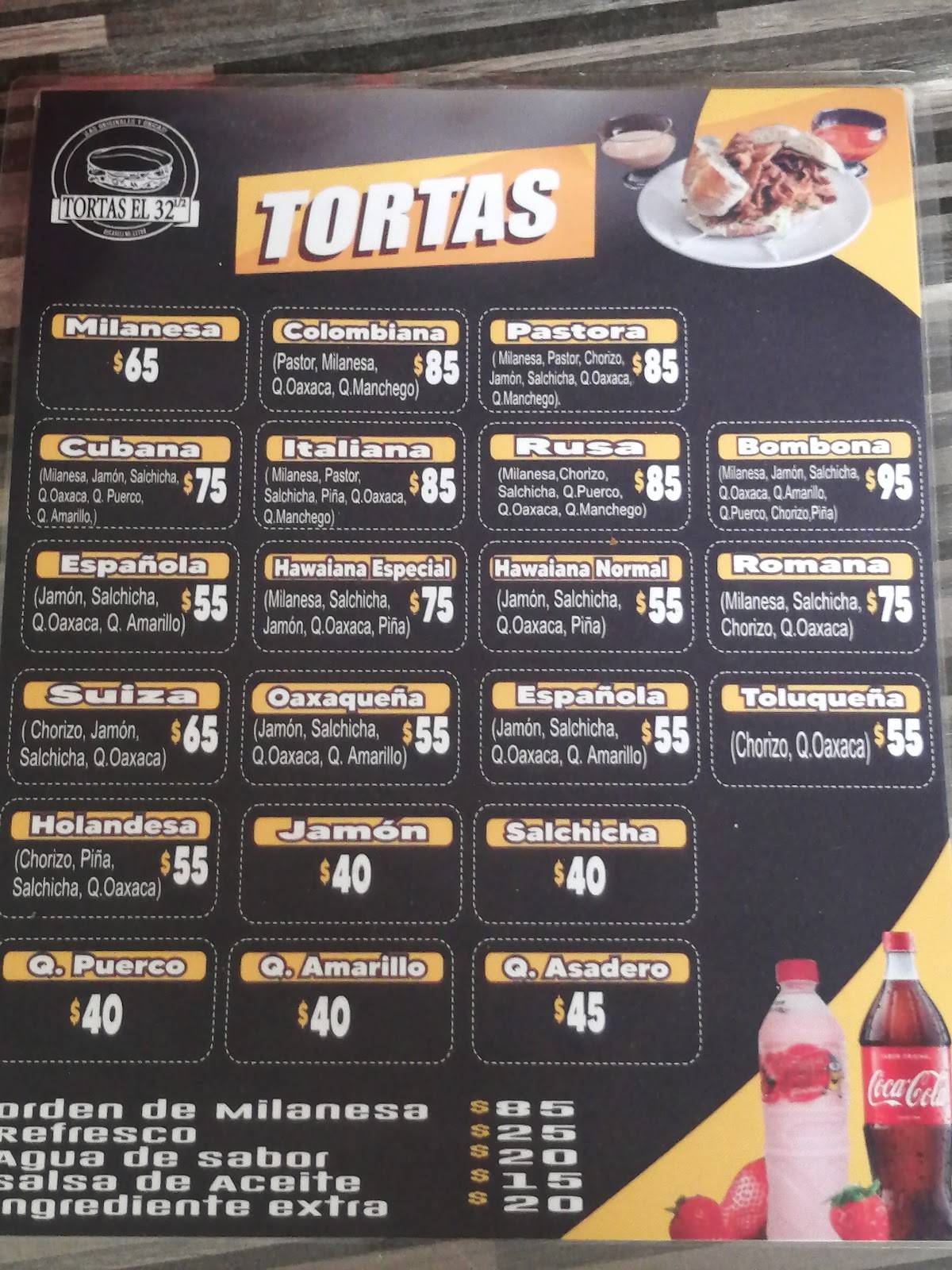 Carta del restaurante Tortas El 32 1/2 Las Originales y Únicas, Morelia ...