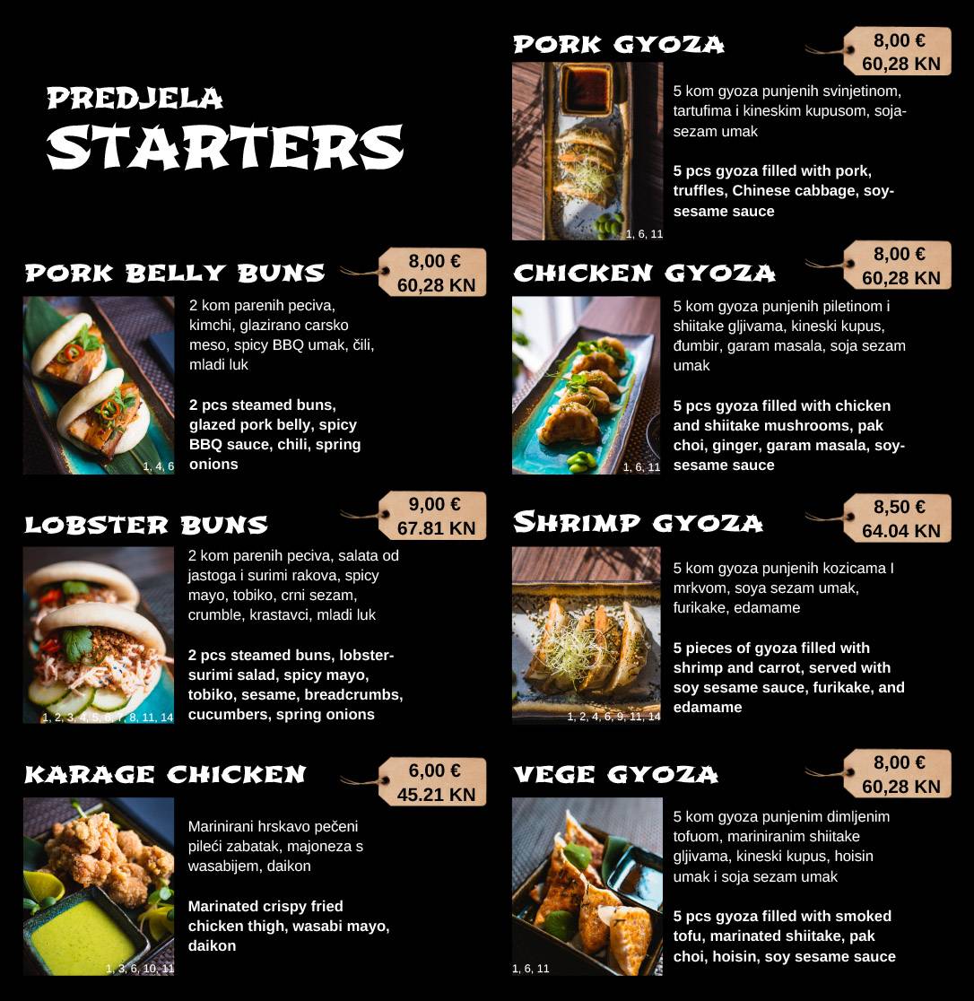 Menu at Umi Asian streetfood restaurant, Poreč