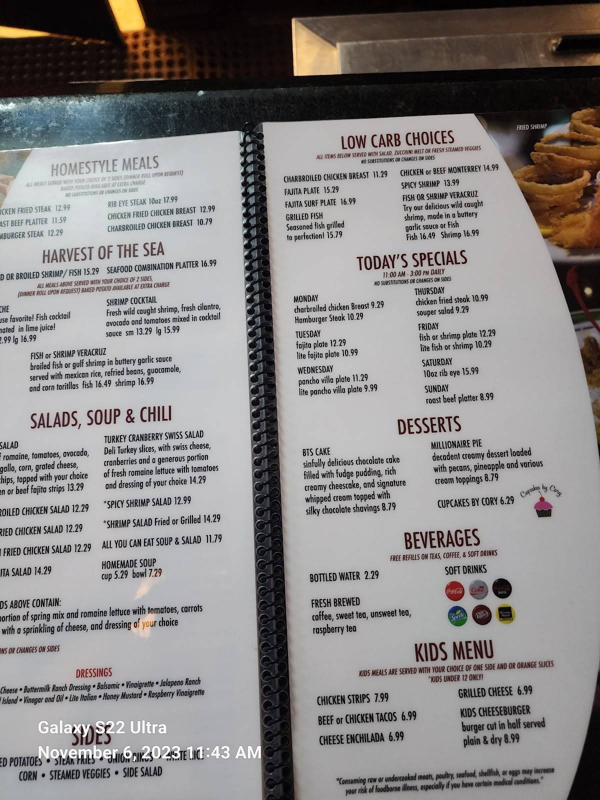Menu at Vermillion Restaurant and Watering Hole, Brownsville